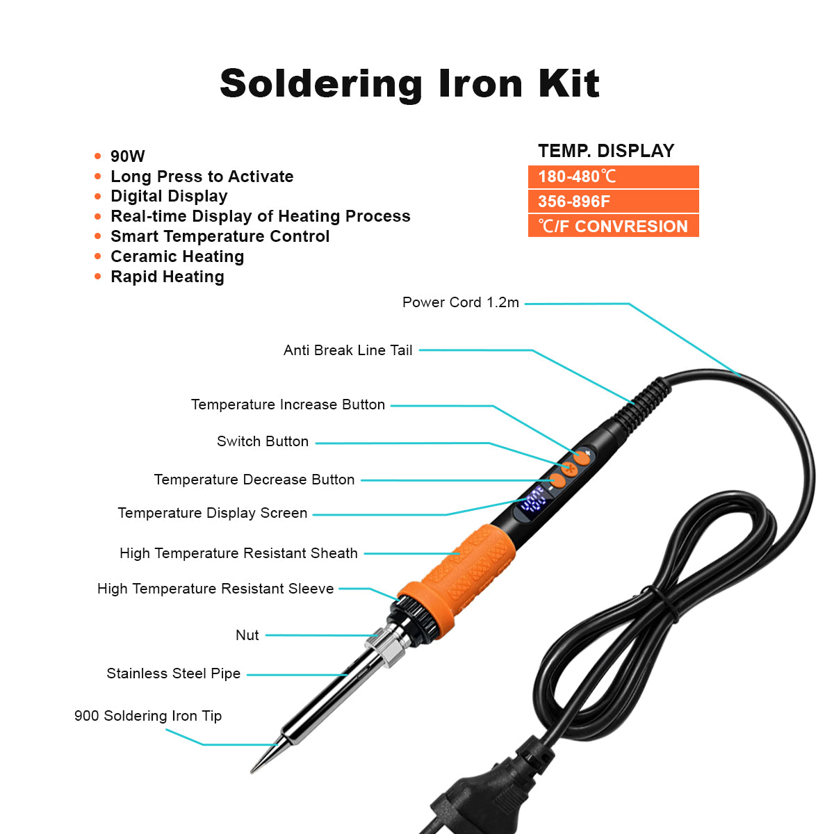 Handheld Soldering Iron Kit for 3D Printing, Heat Insert Tool Kit – Mintion